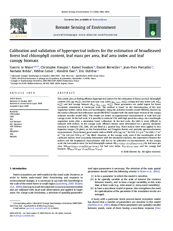 (PDF) Calibration and validation of hyperspectral indices for the estimation of broadleaved ...