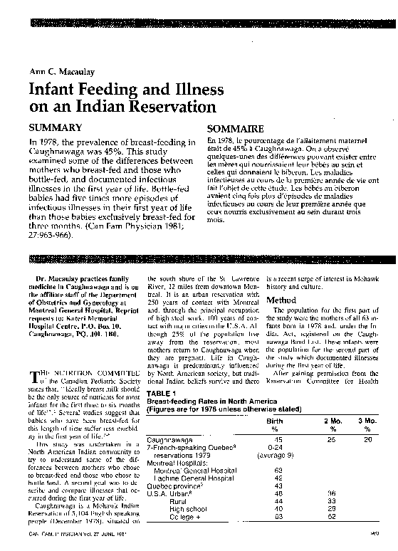 (PDF) Infant feeding and illness on an Indian reservation | Ann ...