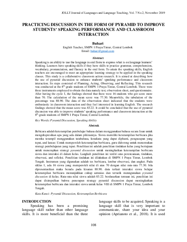 (PDF) Practicing Discussion in the Form of Pyramid to Improve Students’ Speaking Performance and ...