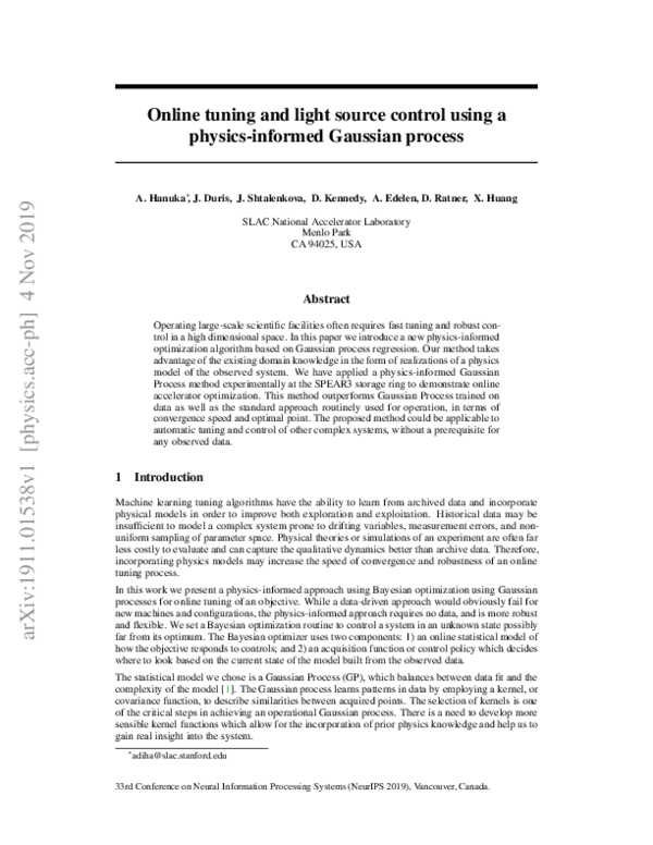 (PDF) Online tuning and light source control using a physics-informed ...