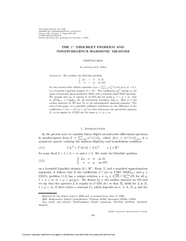 (PDF) The 𝐿^{𝑝} Dirichlet problem and nondivergence harmonic measure
