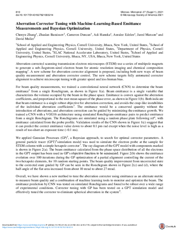 (PDF) Aberration Corrector Tuning with Machine-Learning-Based Emittance Measurements and ...