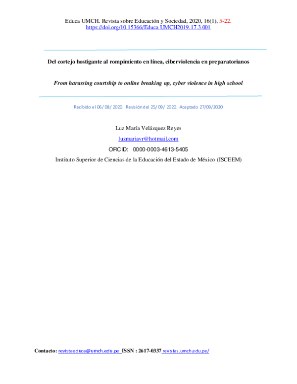 (PDF) Del cortejo hostigante al rompimiento en línea, ciberviolencia en ...