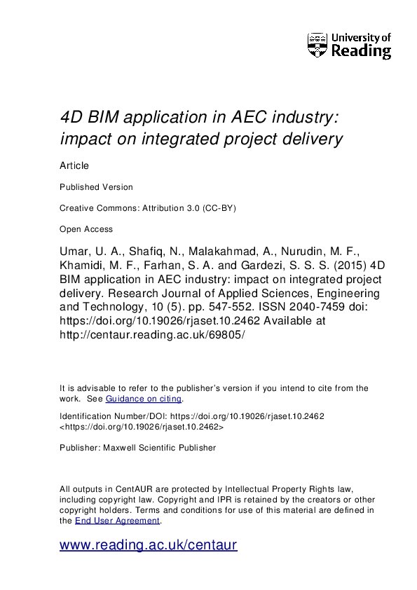 (PDF) 4D BIM Application in AEC Industry: Impact on Integrated Project ...
