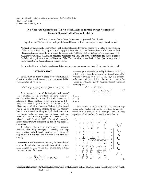 (PDF) An Accurate Continuous Hybrid Block Method for the Direct Solution of General Second ...