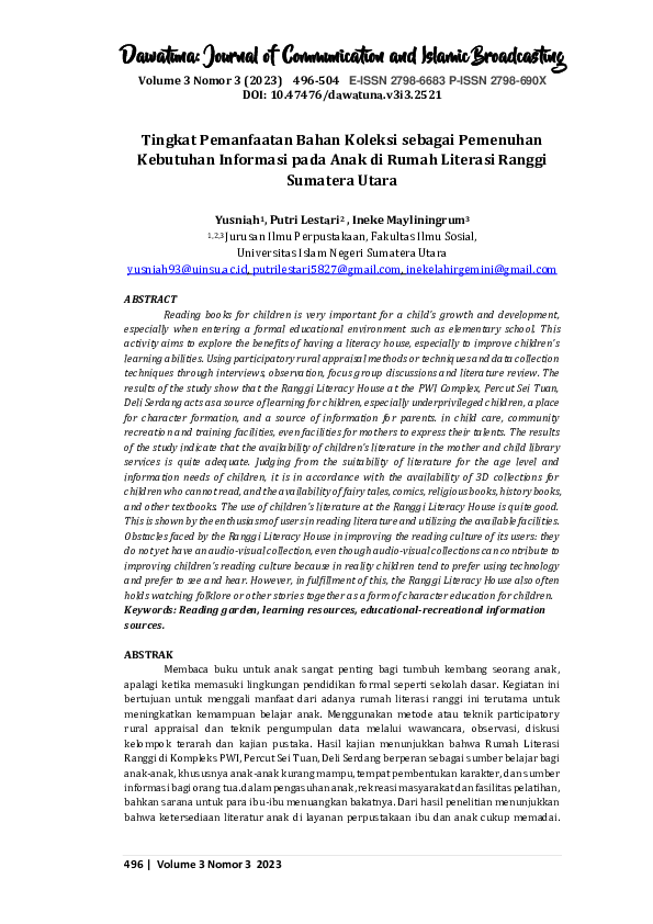 (PDF) Tingkat Pemanfaatan Bahan Koleksi sebagai Pemenuhan Kebutuhan ...
