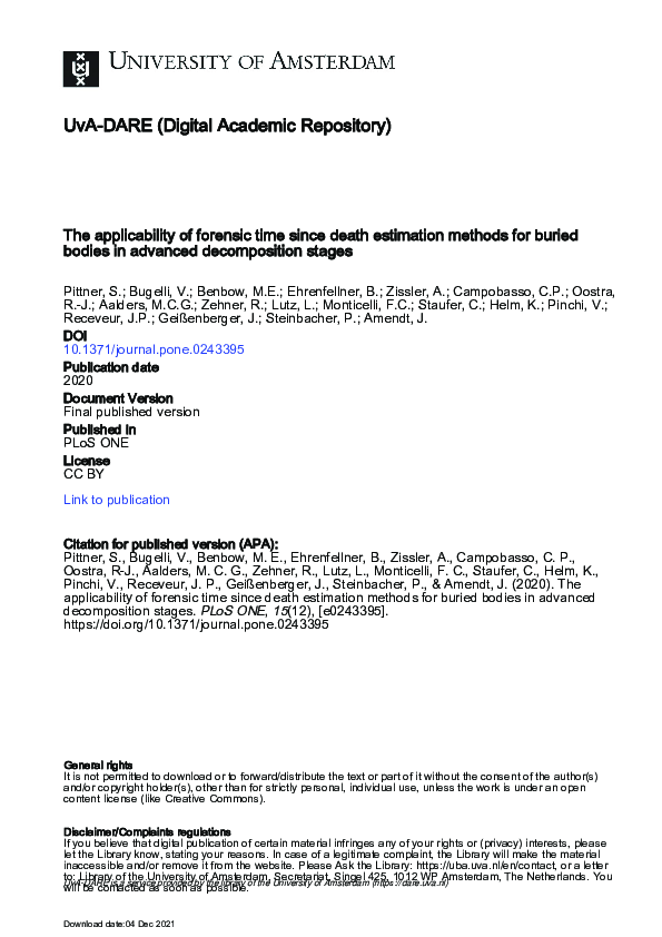 (PDF) The applicability of forensic time since death estimation methods ...
