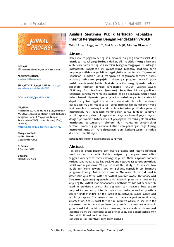 (PDF) Analisis Sentimen Publik terhadap Kebijakan Insentif Perpajakan ...