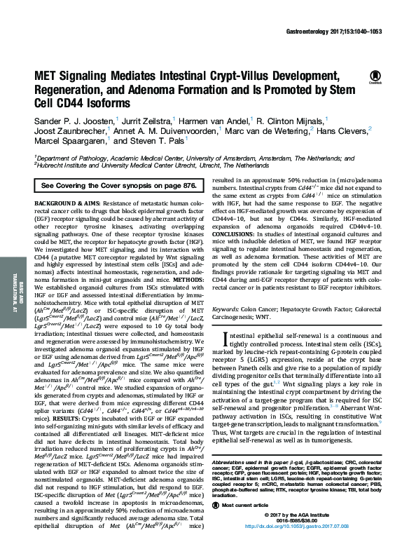 (PDF) MET Signaling Mediates Intestinal Crypt-Villus Development ...