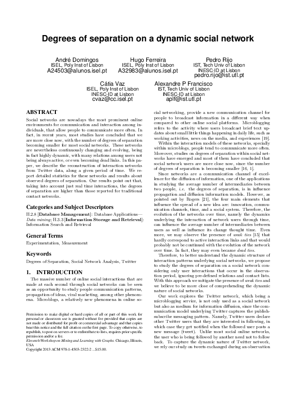(PDF) Degrees of separation on a dynamic social network