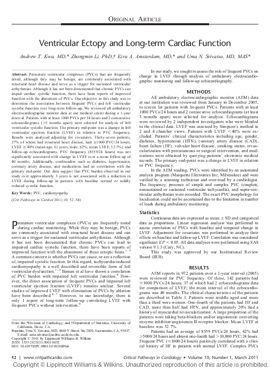 (PDF) Ventricular Ectopy and Long-term Cardiac Function