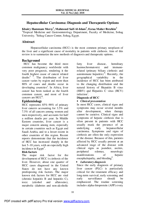 (PDF) Hepatocellular Carcinoma: Diagnosis and Therapeutic Options