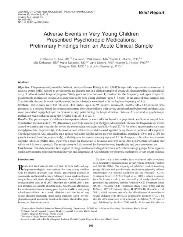 (PDF) Adverse Events in Very Young Children Prescribed Psychotropic ...