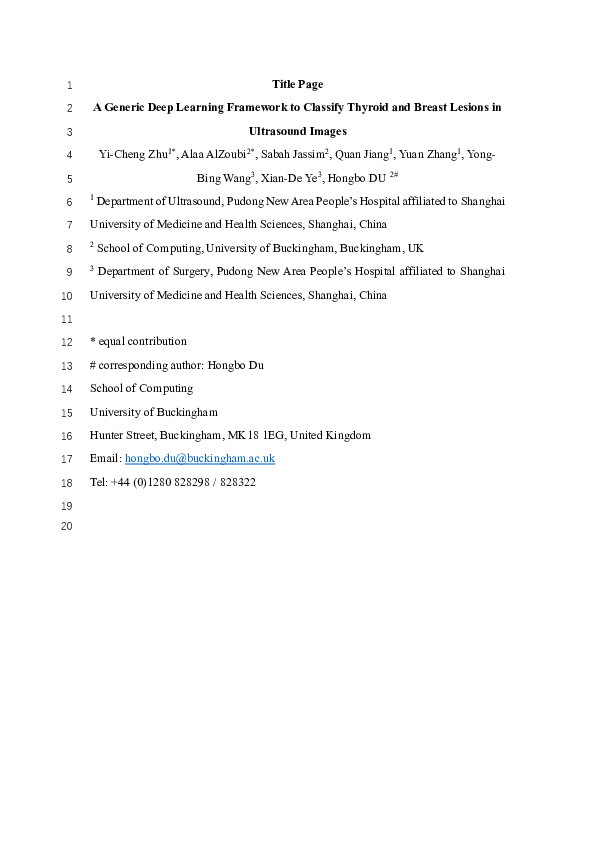 Pdf A Generic Deep Learning Framework To Classify Thyroid And Breast Lesions In Ultrasound Images