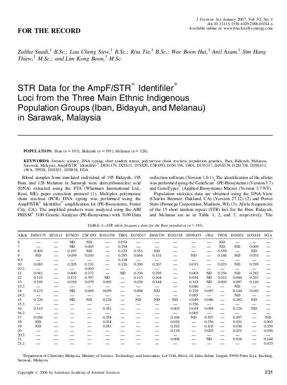(PDF) STR Data for the AmpFlSTR Identifiler Loci from the Three Main ...