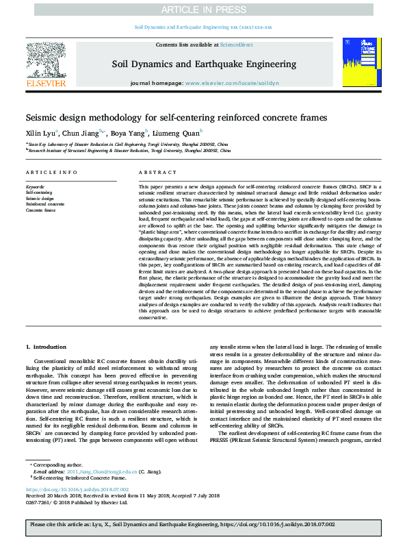 (PDF) Seismic design methodology for self-centering reinforced concrete ...