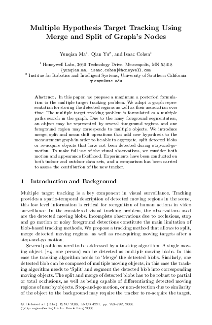 (PDF) Multiple Hypothesis Target Tracking Using Merge and Split of ...