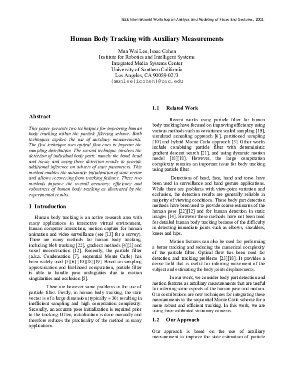 (PDF) Human body tracking with auxiliary measurements