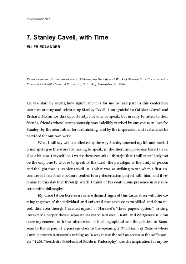 (PDF) Stanley Cavell, with Time
