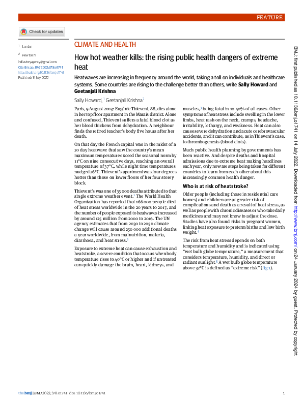 (PDF) How hot weather kills: the rising public health dangers of ...