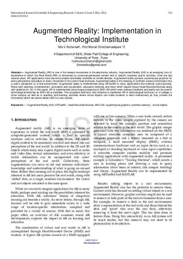 (PDF) Augmented Reality: Implementation in