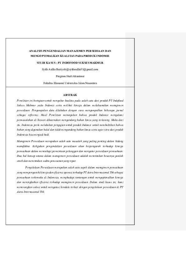 (PDF) ANALISIS PENGENDALIAN MANAJEMEN PERSEDIAAN DAN MENGOPTIMALKAN KUALITAS PADA PRODUK INDOMIE ...