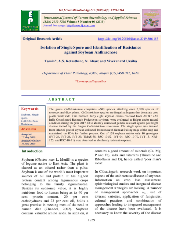 (PDF) Isolation of Single Spore and Identification of Resistance ...