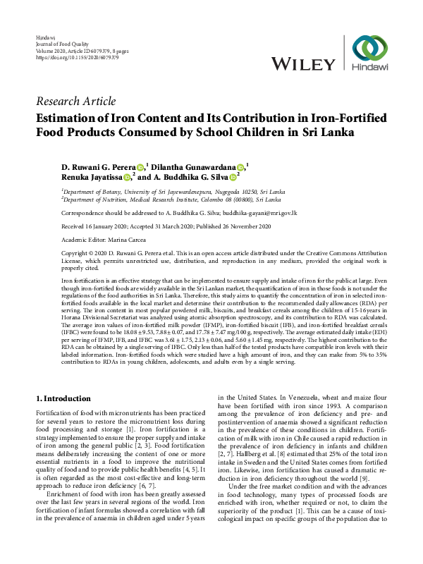 (PDF) Estimation of Iron Content and Its Contribution in Iron-Fortified ...