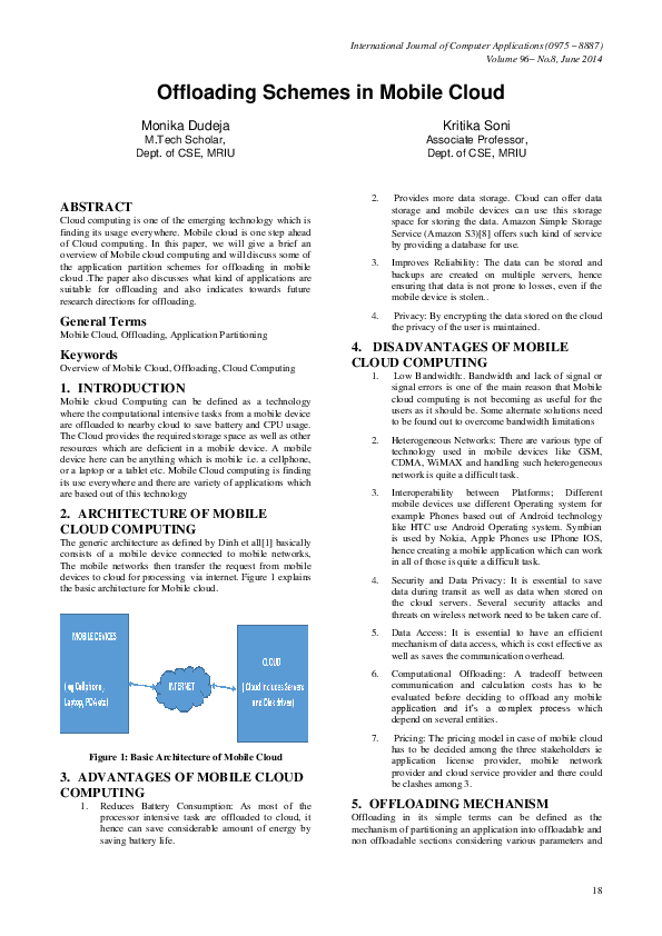 (PDF) Offloading Schemes in Mobile Cloud | Monika Dudeja - Academia.edu