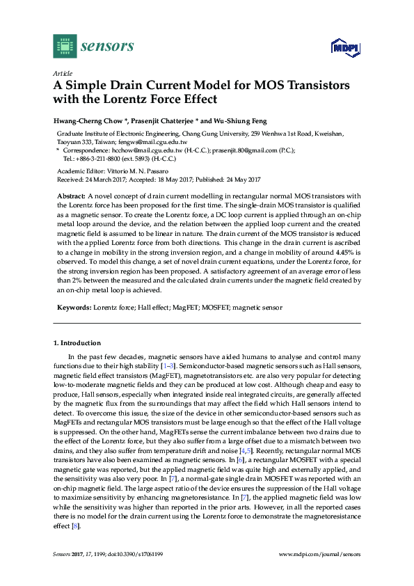 (PDF) A Simple Drain Current Model for MOS Transistors with the Lorentz ...