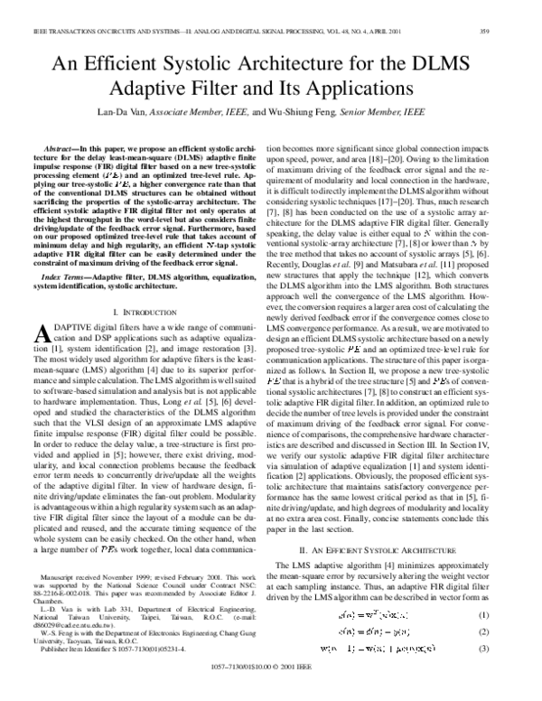 (PDF) An efficient systolic architecture for the DLMS adaptive filter ...
