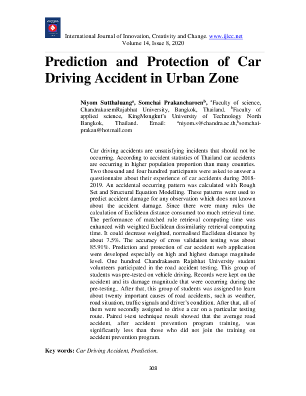 (PDF) Prediction and Protection of Car Driving Accident in Urban Zone