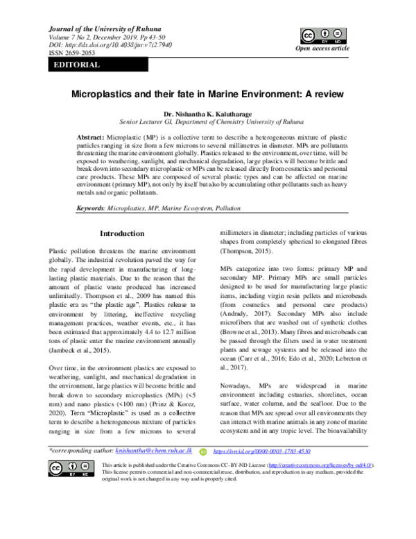 (PDF) Microplastics and their fate in Marine Environment: A review