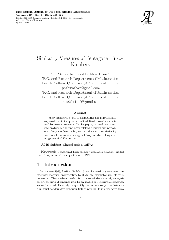 (PDF) Similarity Measures of Pentagonal Fuzzy Numbers | Dr Mike Dison E ...