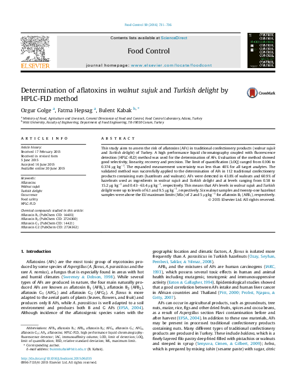 (PDF) Determination of aflatoxins in walnut sujuk and Turkish delight ...