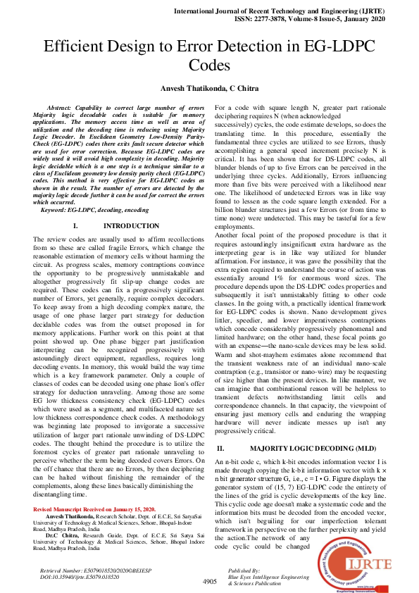 (PDF) Efficient Design to Error Detection in EG-LDPC Codes