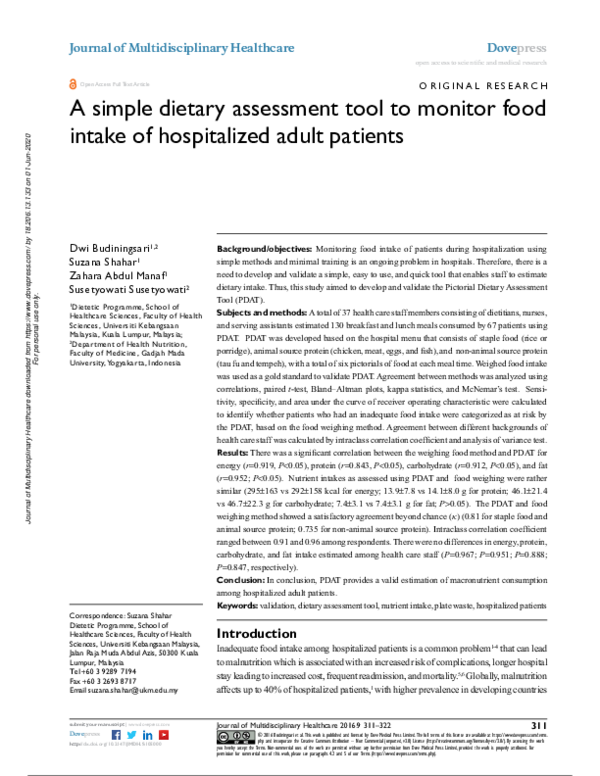 (PDF) A simple dietary assessment tool to monitor food intake of ...