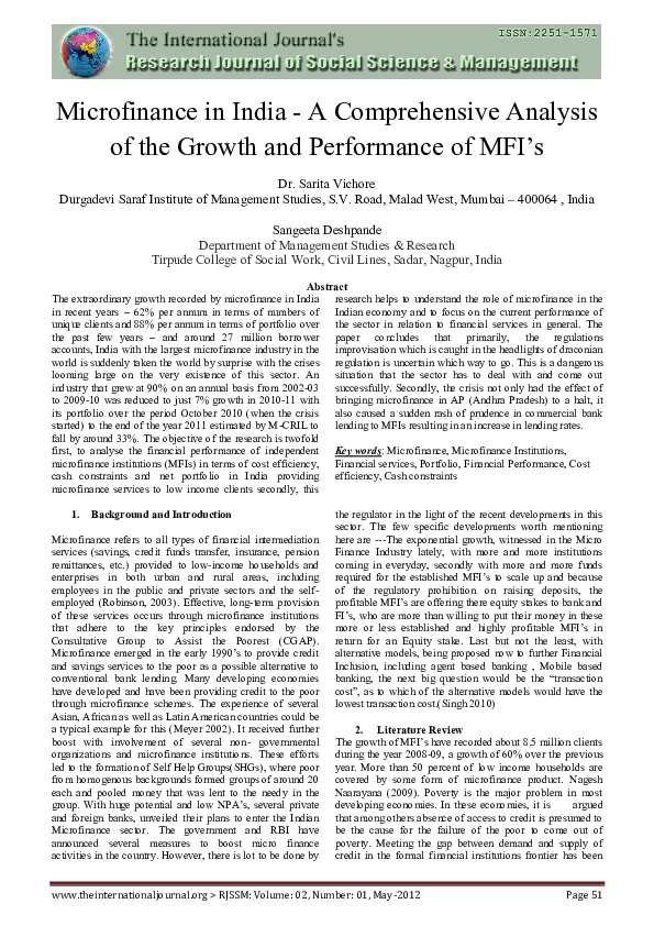 (PDF) Microfinance in India - A Comprehensive Analysis of the Growth and Performance of MFI’s