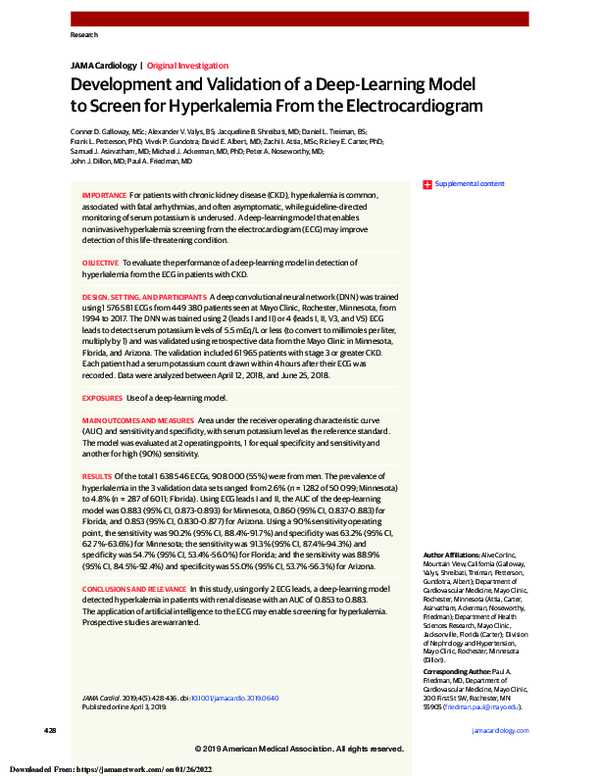 (PDF) Development and Validation of a Deep-Learning Model to Screen for Hyperkalemia From the ...