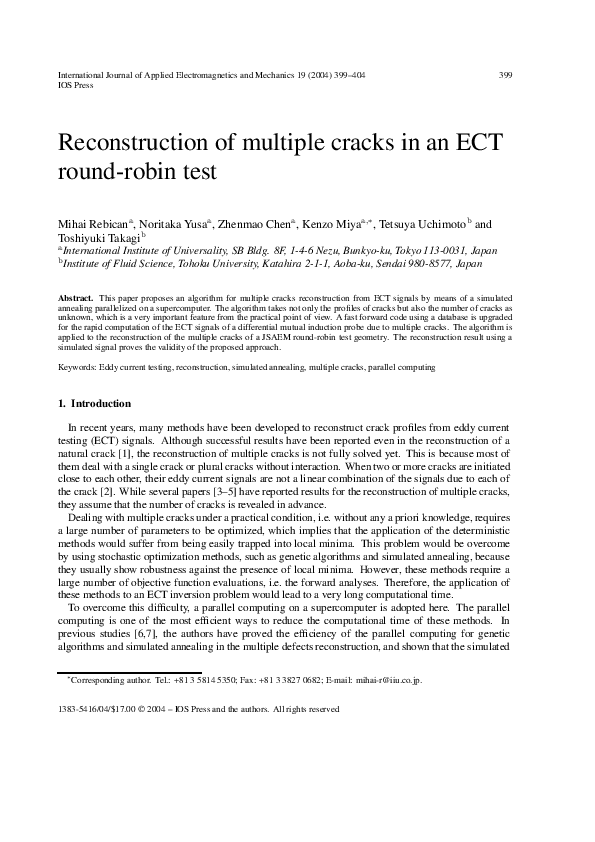 (PDF) Reconstruction of multiple cracks in an ECT round-robin test