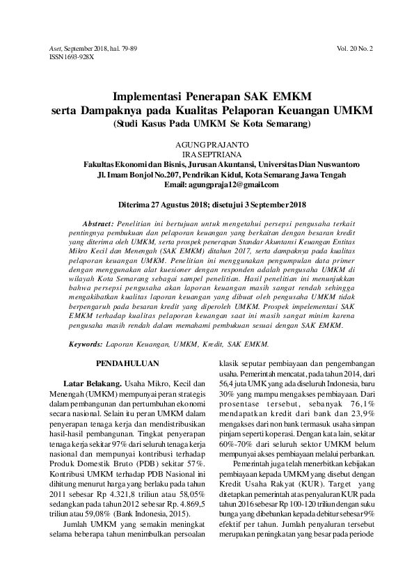 (PDF) Implementasi Penerapan SAK EMKM serta Dampaknya pada Kualitas Pelaporan Keuangan UMKM ...