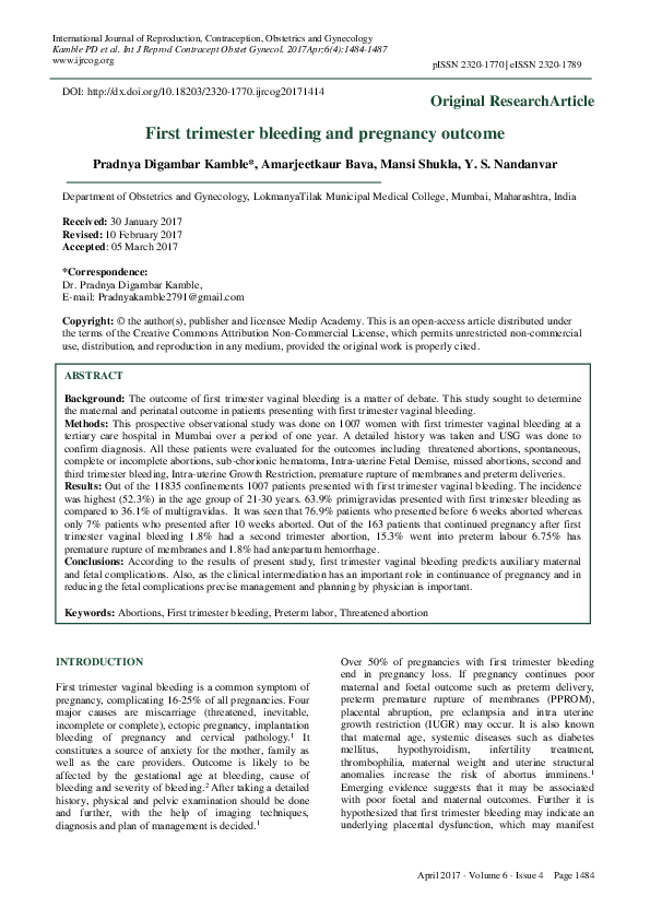 (PDF) First trimester bleeding and pregnancy outcome