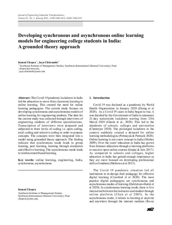 (PDF) Online Learning Models for Indian Engineering Students