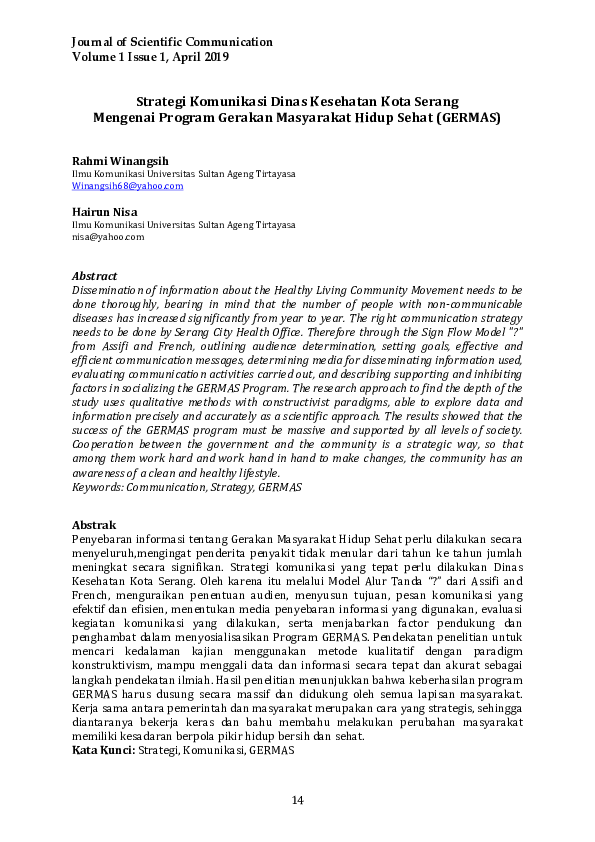 (PDF) Strategi Komunikasi Dinas Kesehatan Kota Serang Mengenai Program ...