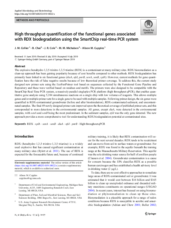 (PDF) High throughput quantification of the functional genes associated with RDX biodegradation ...