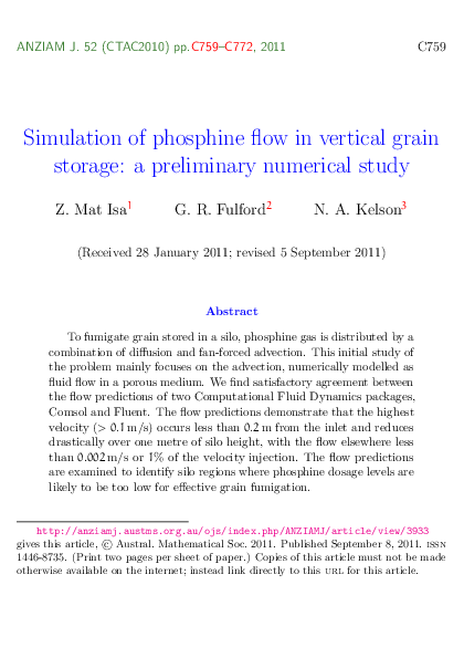 (PDF) Simulation of phosphine flow in vertical grain storage: a ...
