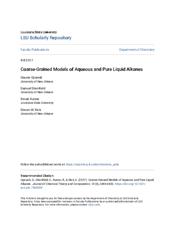 (PDF) Coarse-Grained Models of Aqueous and Pure Liquid Alkanes