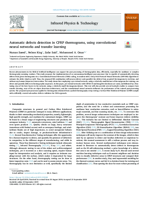 Automatic defects detection in CFRP thermograms, using convolutional neural networks and ...