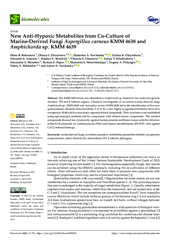 (PDF) New Anti-Hypoxic Metabolites from Co-Culture of Marine-Derived ...