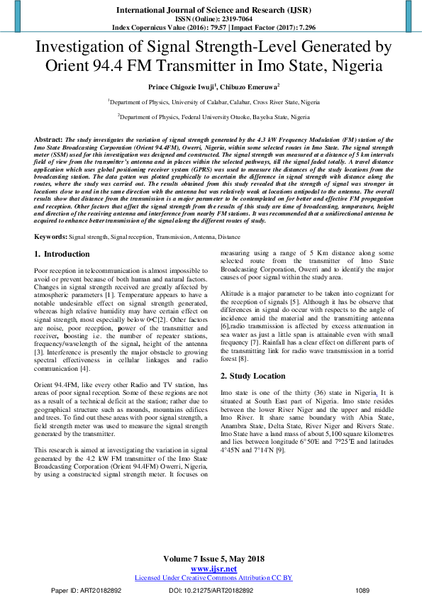 (PDF) Investigation of Signal Strength-Level Generated by Orient 94.4 ...